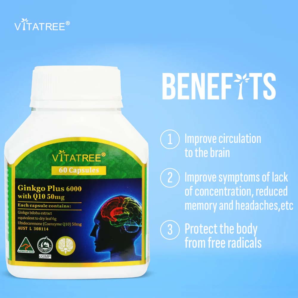 Vitatree-Ginkgo Plus 6000 with Q10 50mg 60 Capsules | Natonic