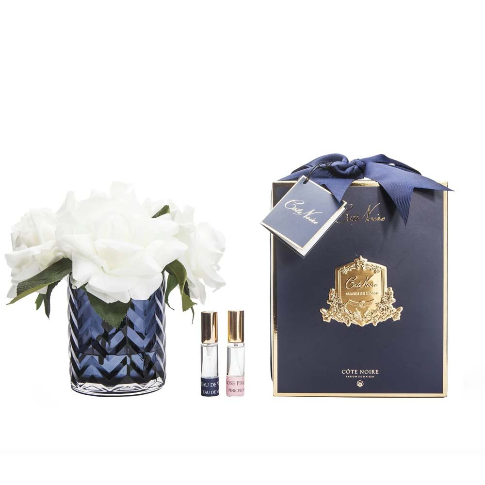 Cote Noire Navy Herringbone Flower with White Roses | Natonic
