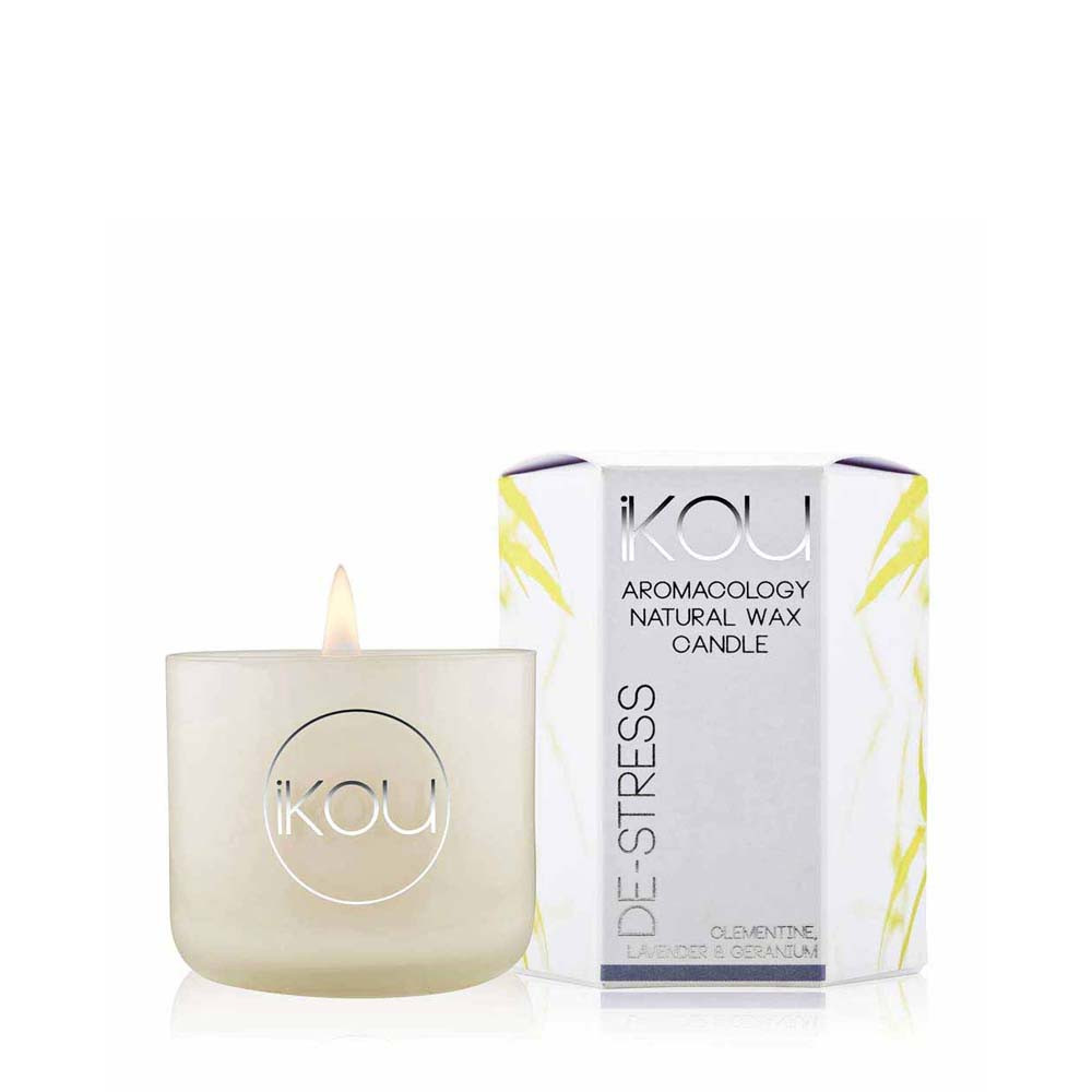 iKOU De-stress Aromacology Natural Wax Candle Clementine, Lavender & Geranium (Small) | Natonic