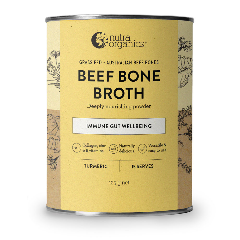 Nutra Organics Beef Bone Broth Immune Gut Wellbeing Turmeric Flavour ...