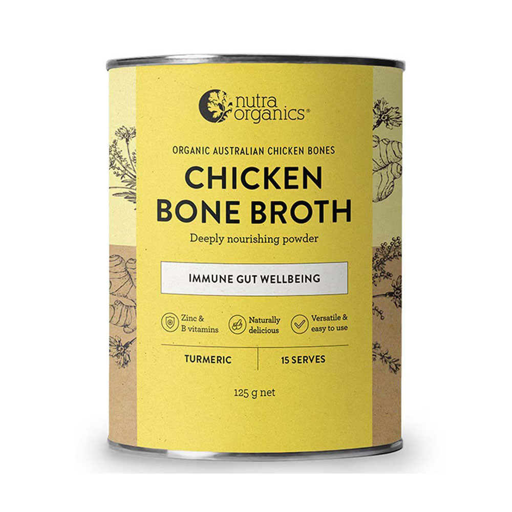 Nutra Organics Chicken Bone Broth Immune Gut Wellbeing Turmeric Flavour ...