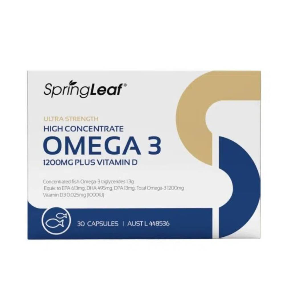 Springleaf Ultra Strength High Concentrate Omega 3 1200mg Plus Vitamin ...